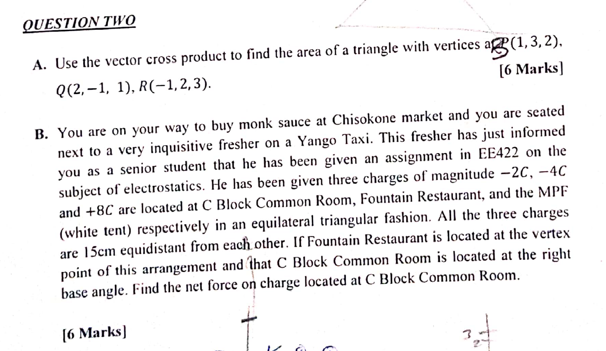 Solved A. Use the vector cross product to find the area of a | Chegg.com