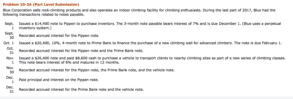 Solved Problem 10-2A (Part Level Submission) Blue | Chegg.com