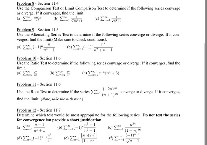 Solved Use The Comparison Test Or Limit Comparison Test To