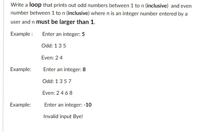 Solved Write a loop that prints out odd numbers between 1 to | Chegg.com
