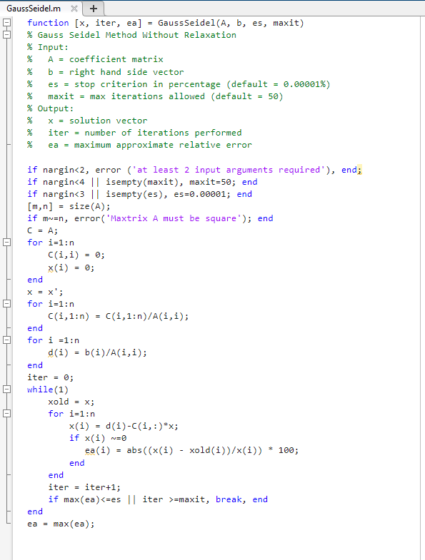 Solved Gaussseidel M Function [x Iter Ea] Gaussseidel A