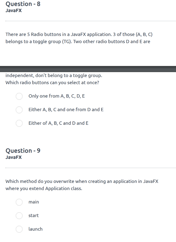 Solved Question - 8 JavaFX There are 5 Radio buttons in a | Chegg.com