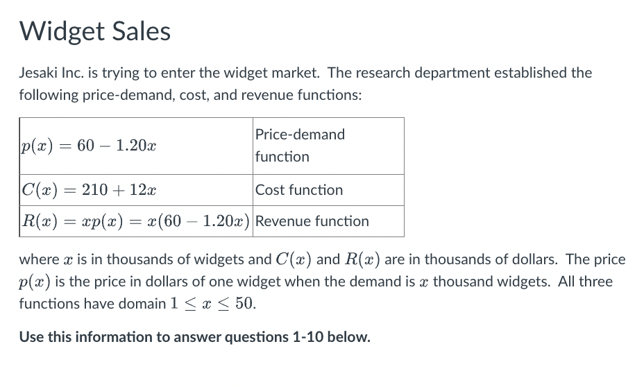 Solved Widget Sales Jesaki Inc. is trying to enter the | Chegg.com