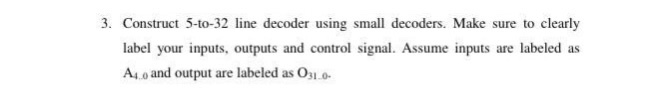 Solved Construct 5-to-32 line decoder using small decoders. | Chegg.com