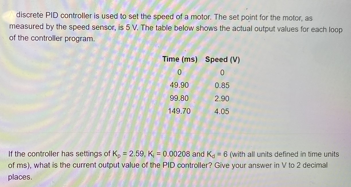 A discrete PID controller is used to set the speed of | Chegg.com