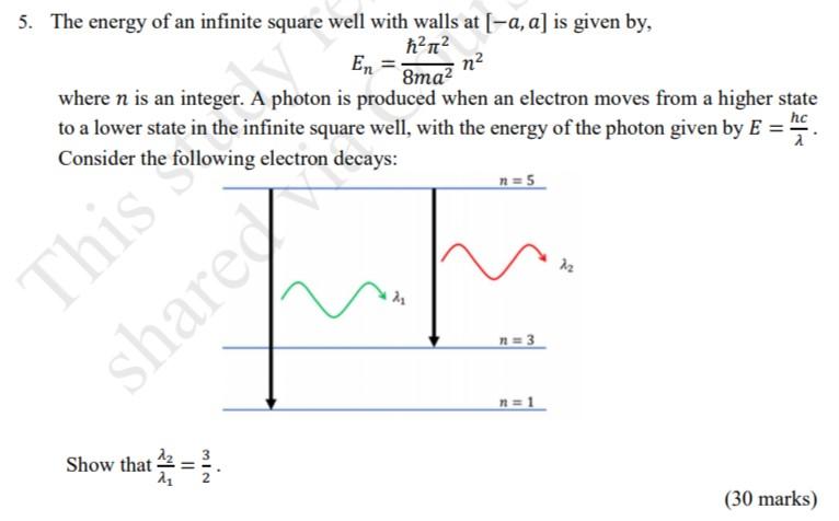 Solved 5. The energy of an infinite square well with walls | Chegg.com