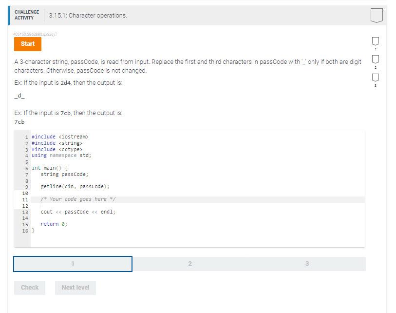 C++ Character Strings: passcode, is read from input. | Chegg.com