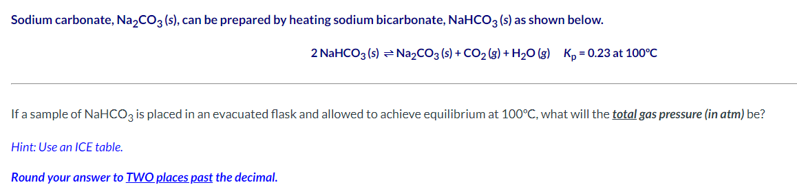Solved Sodium carbonate, Na2CO3(s), can be prepared by | Chegg.com