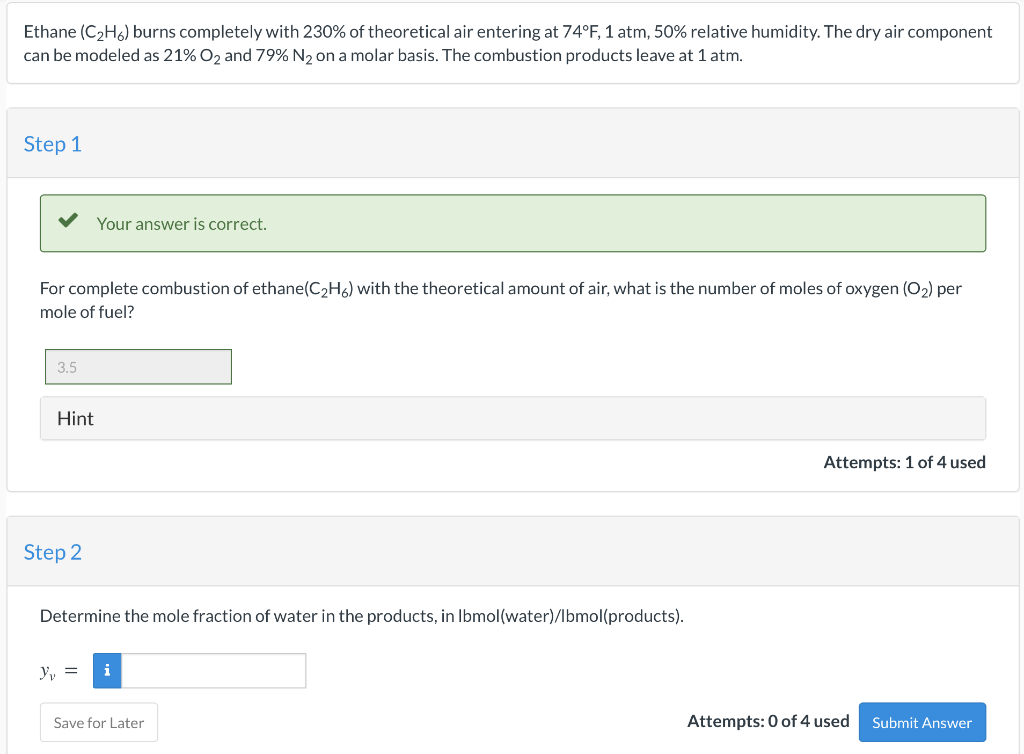 Solved Ethane (C2H) burns completely with 230% of | Chegg.com