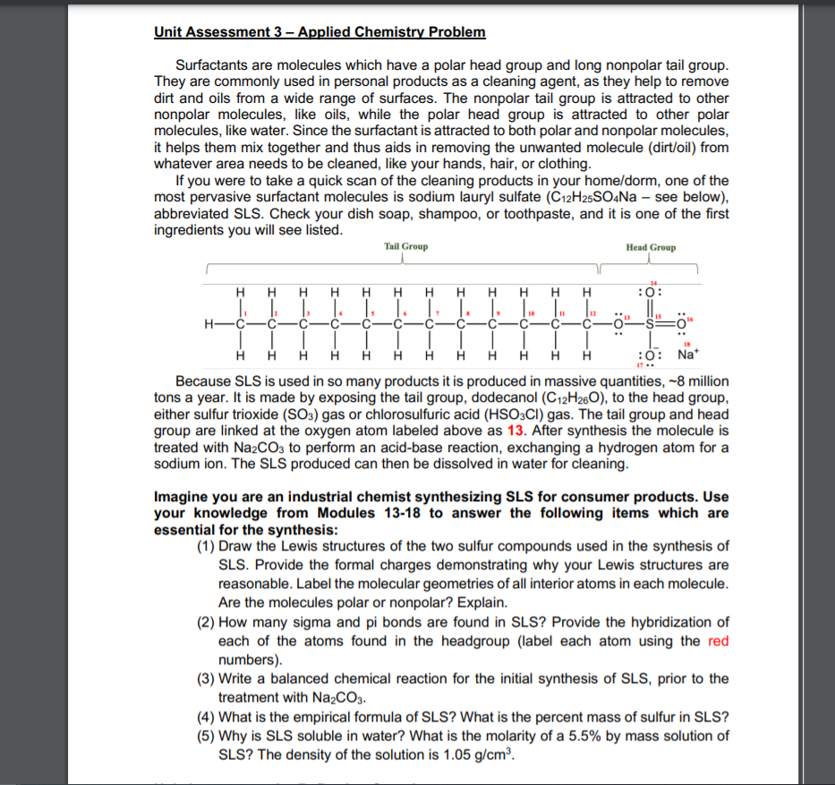 Solved Unit Assessment 3 – Applied Chemistry Problem | Chegg.com