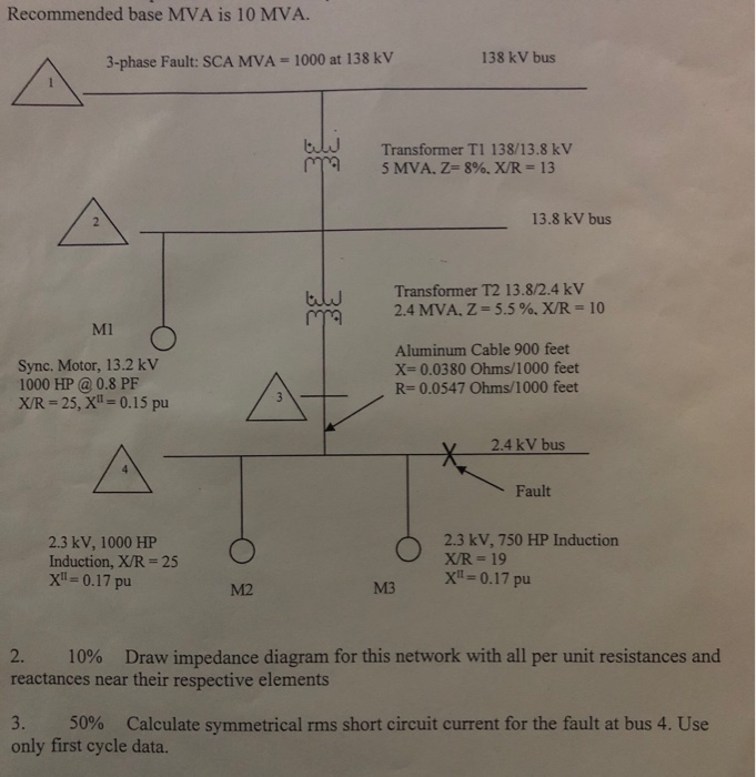 Solved Recommended base MVA is 10 MVA. 138 kV bus 3-phase | Chegg.com