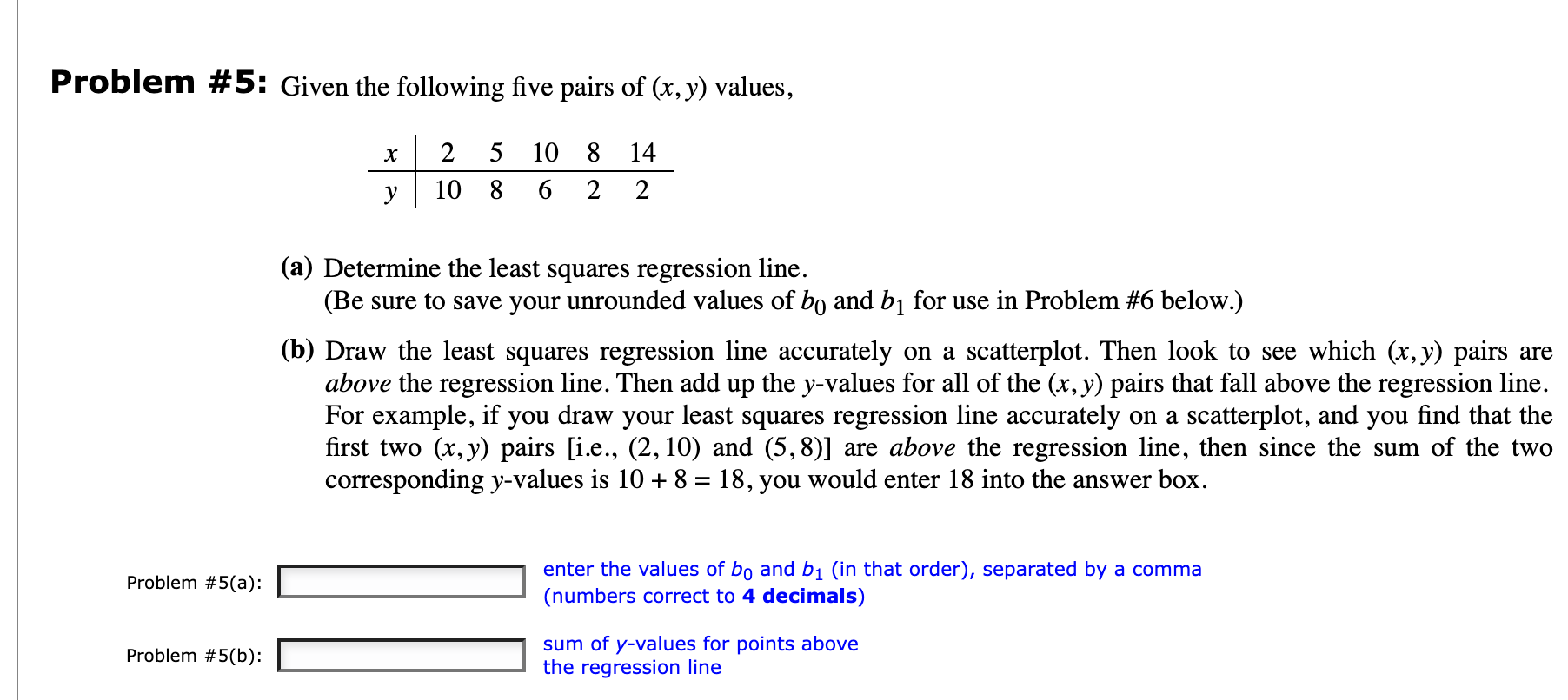 Solved Problem 5 Given The Following Five Pairs Of Xy 