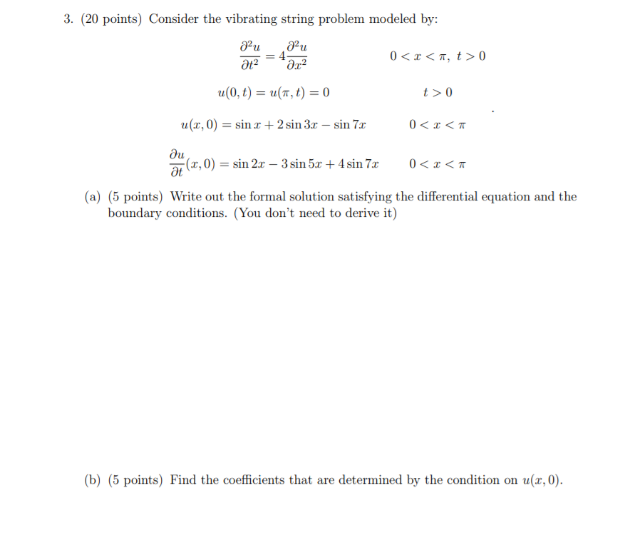 Solved 3. (20 points) Consider the vibrating string problem | Chegg.com
