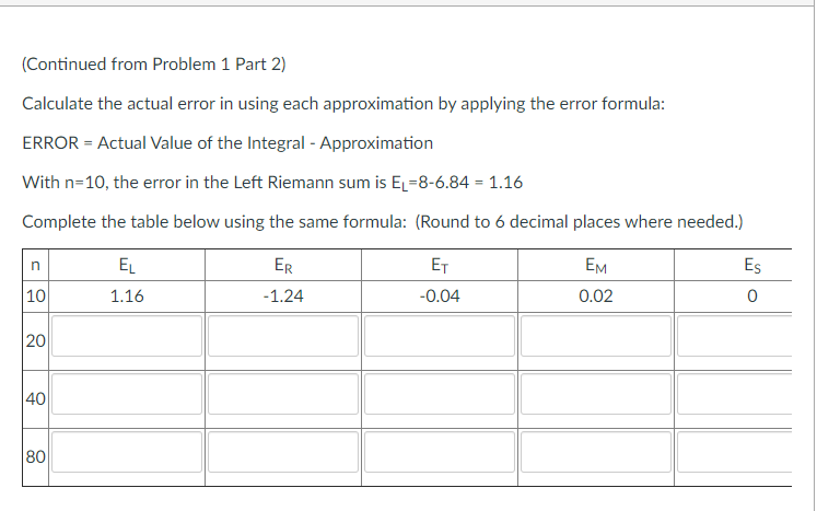 (Continued from Problem 1 Part 2) Calculate the | Chegg.com