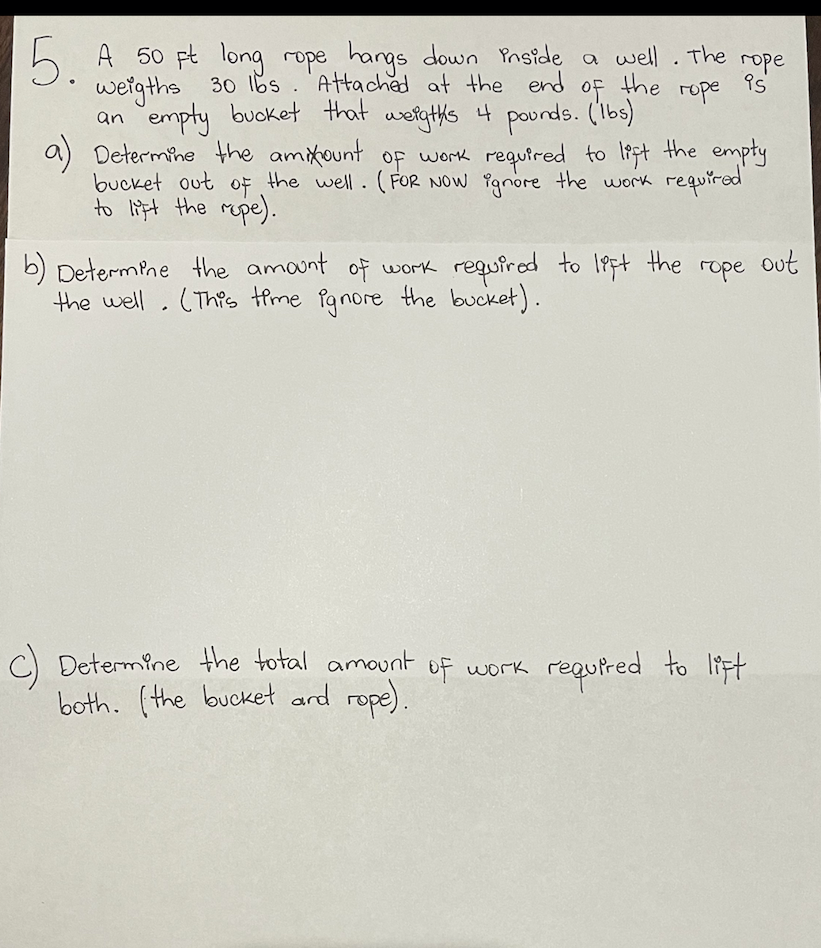 Solved the rope rope 95 5. A 50 ft long rope hangs down | Chegg.com
