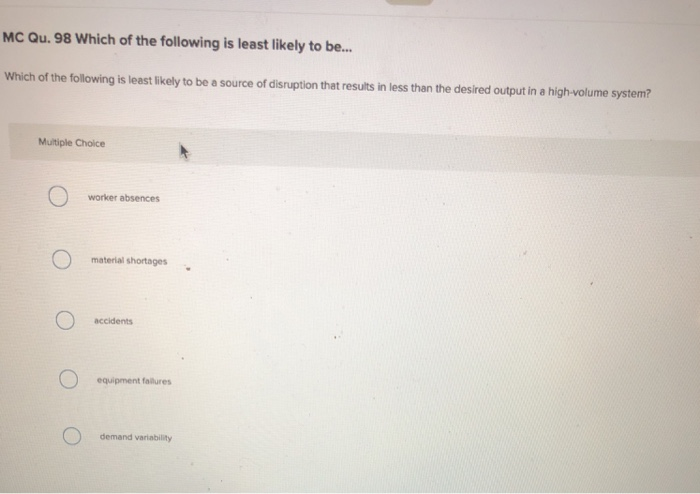 Solved MC Qu. 98 Which of the following is least likely to | Chegg.com