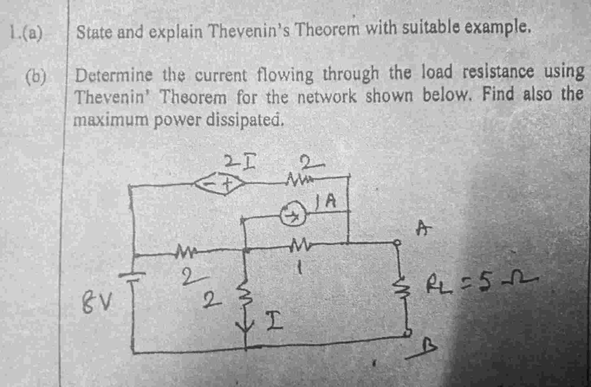 Solved L.(a) ﻿State and explain Thevenin's Theorem with | Chegg.com
