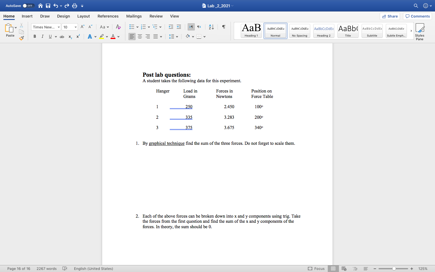 Solved AutoSave OFF Lab 2 2021 Home Insert Draw Design | Chegg.com