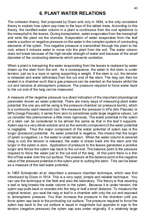 40 6. PLANT WATER RELATIONS The cohesion theory, | Chegg.com