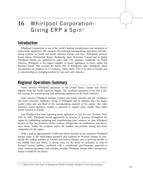 Solved 16 Whirlpool Corporation Giving ERP a Spin | Chegg.com