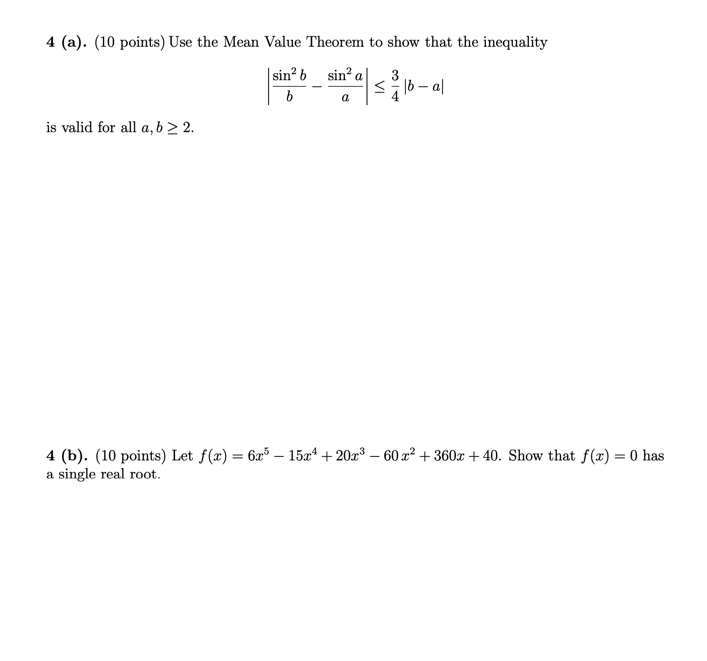 Solved 4 (a). (10 points) Use the Mean Value Theorem to show | Chegg.com