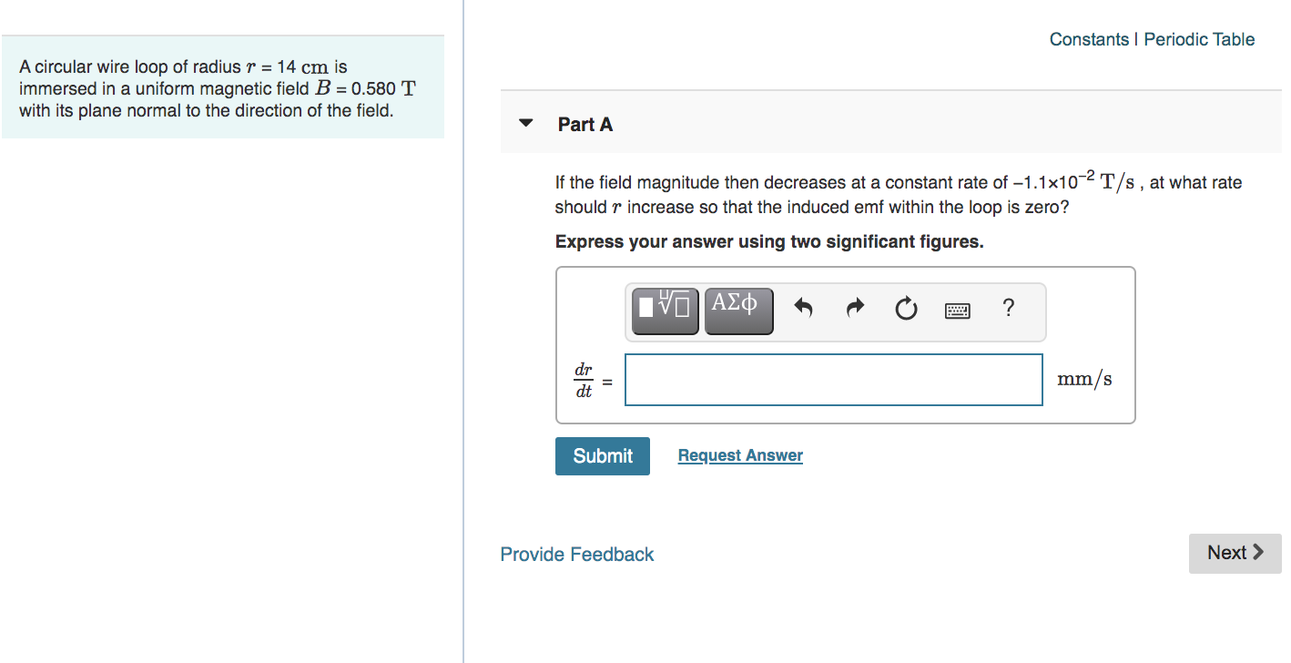 Solved Constants 1 Periodic Table A circular wire loop of | Chegg.com