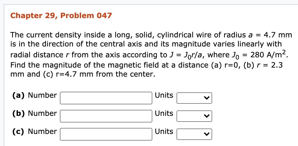Solved The current density inside a long, solid, cylindrical | Chegg.com