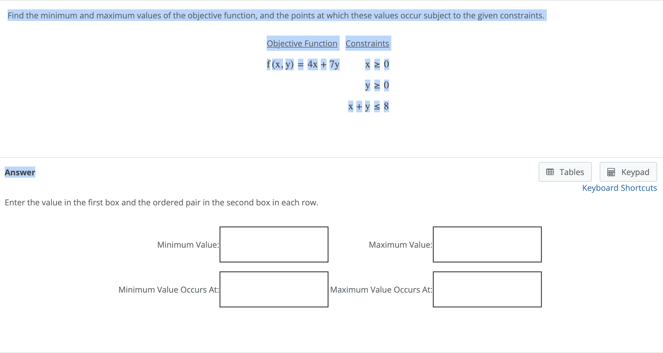 Solved Find the minimum and maximum values of the objective | Chegg.com