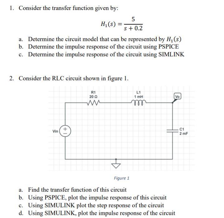 Solved 1. Consider the transfer function given by: 5 H(S) = | Chegg.com