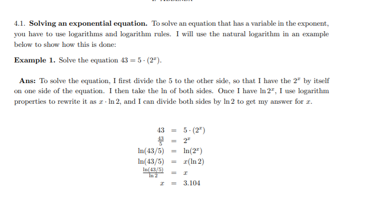 Solved 4.1. Solving an exponential equation. To solve an | Chegg.com