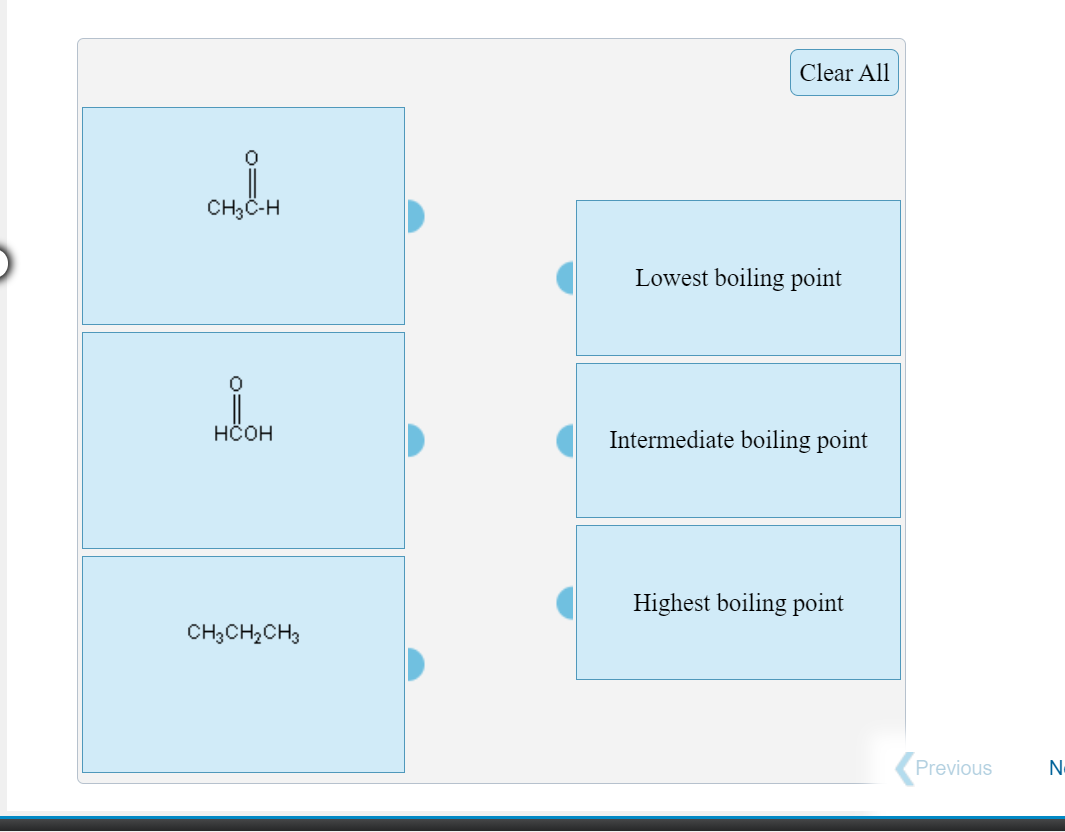 Solved Clear All aula CH3C-H Lowest boiling point 0 HC0H | Chegg.com