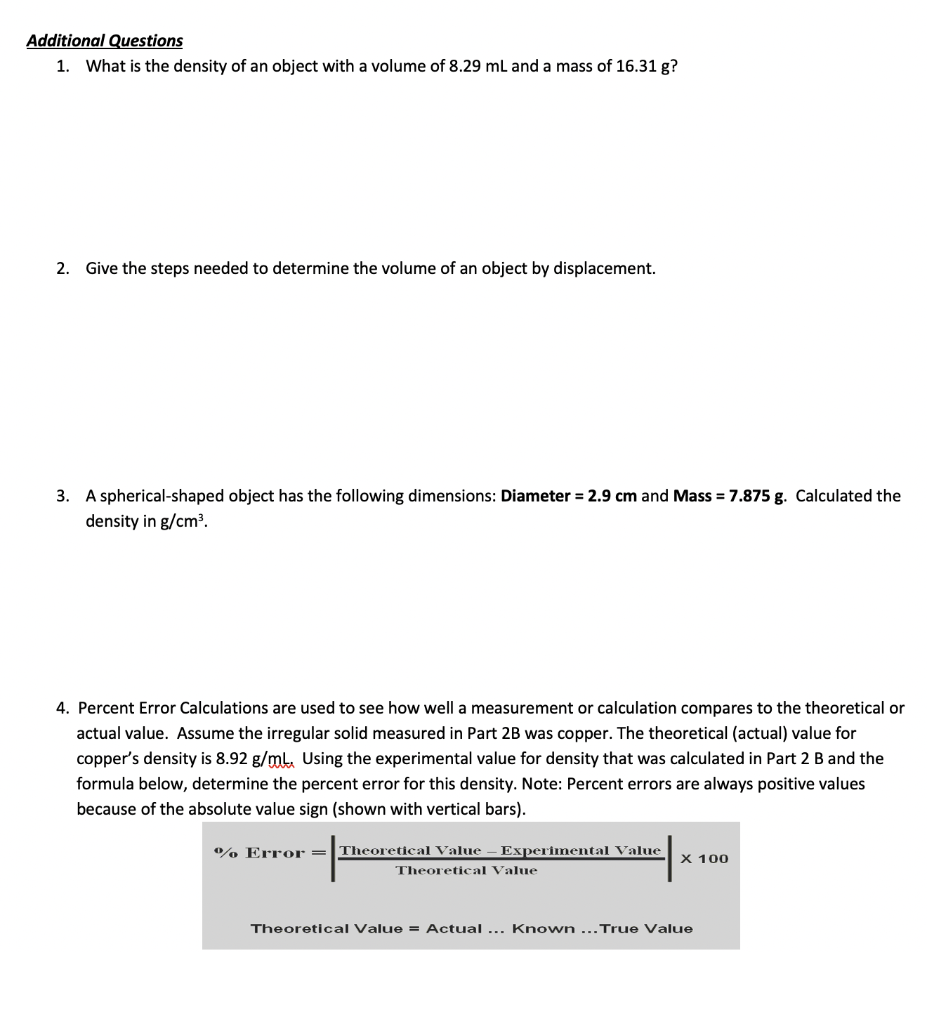 Solved B: Density of Irregular Shape Objects | Chegg.com