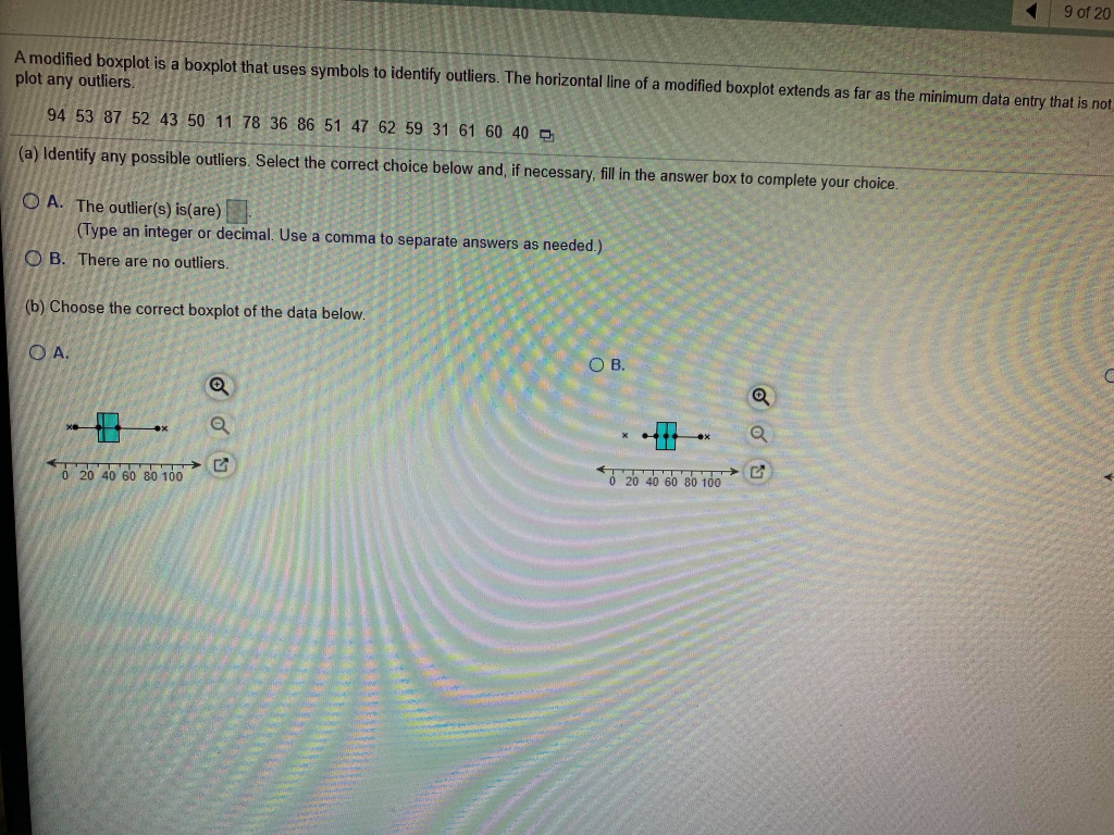Solved 9 Of 20 A Modified Boxplot Is A Boxplot That Uses