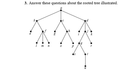 Solved 3. Answer these questions about the rooted tree | Chegg.com