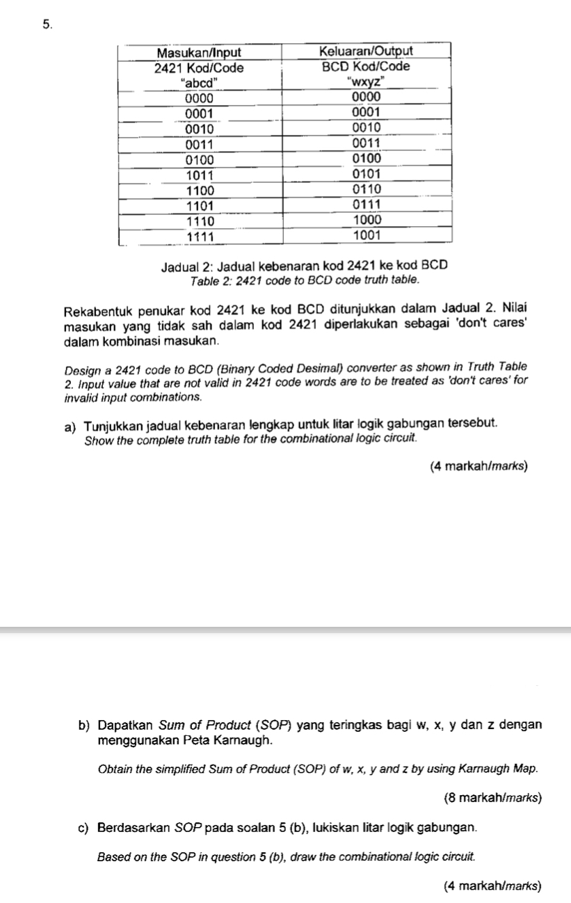 Solved Njadual 2 Jadual Kebenaran Kod 2421 Ke Kod