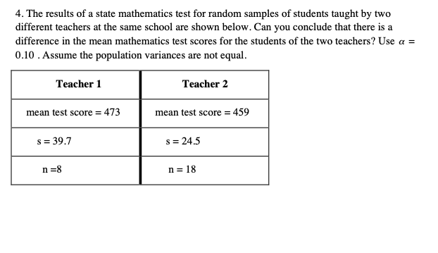 Solved 4. The results of a state mathematics test for random | Chegg.com