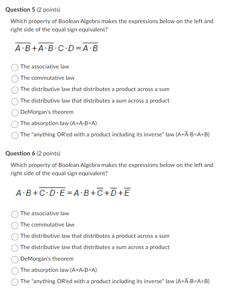 Solved Which property of Boolean Algebra makes the | Chegg.com
