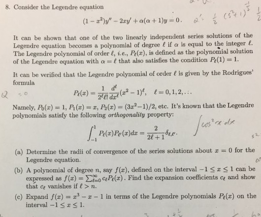 Solved 8. Consider the Legendre equation It can be shown | Chegg.com