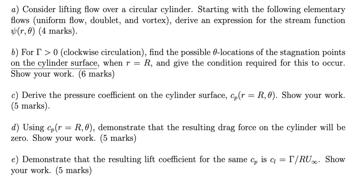 Solved a) Consider lifting flow over a circular cylinder. | Chegg.com