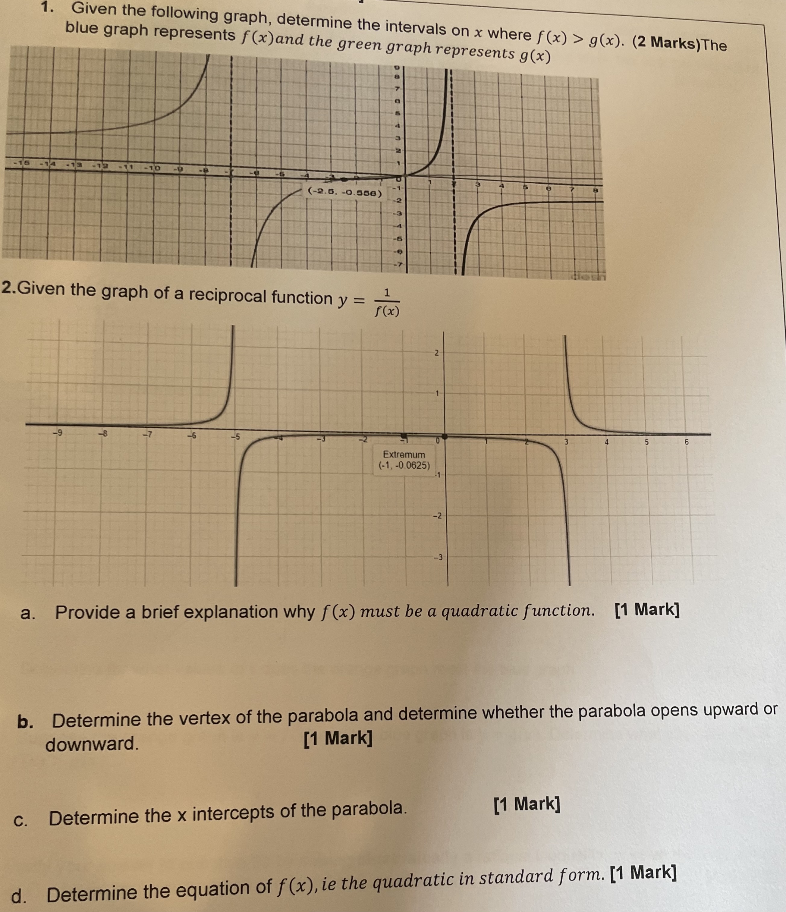 Solved 1. Given the following graph, determine the intervals | Chegg.com