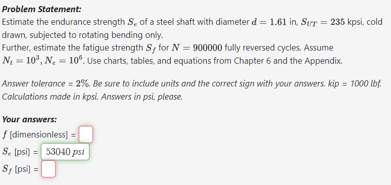 Solved Problem Statement: Estimate the endurance strength Se | Chegg.com