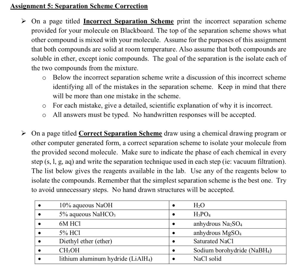Solved Assignment 5: Separation Scheme Correction > On a | Chegg.com