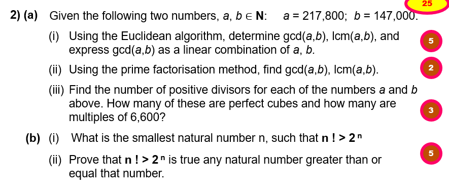 Solved 5 2 25 2) (a) Given the following two numbers, a, b | Chegg.com