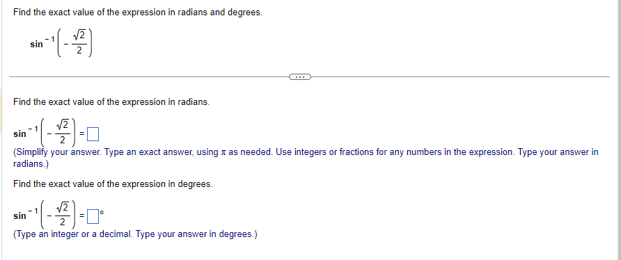 Solved Find the exact value of the expression in radians and | Chegg.com
