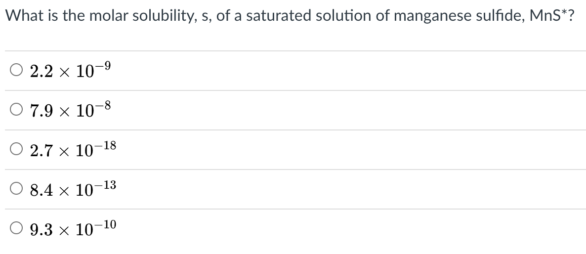 Solved What is the molar solubility, s, of a saturated | Chegg.com