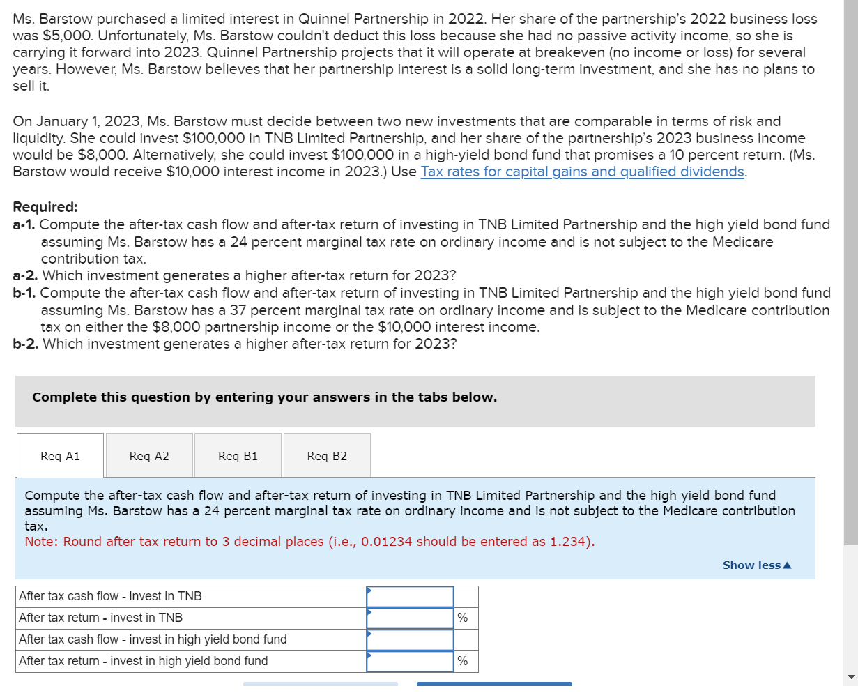 Ms. Barstow purchased a limited interest in Quinnel | Chegg.com
