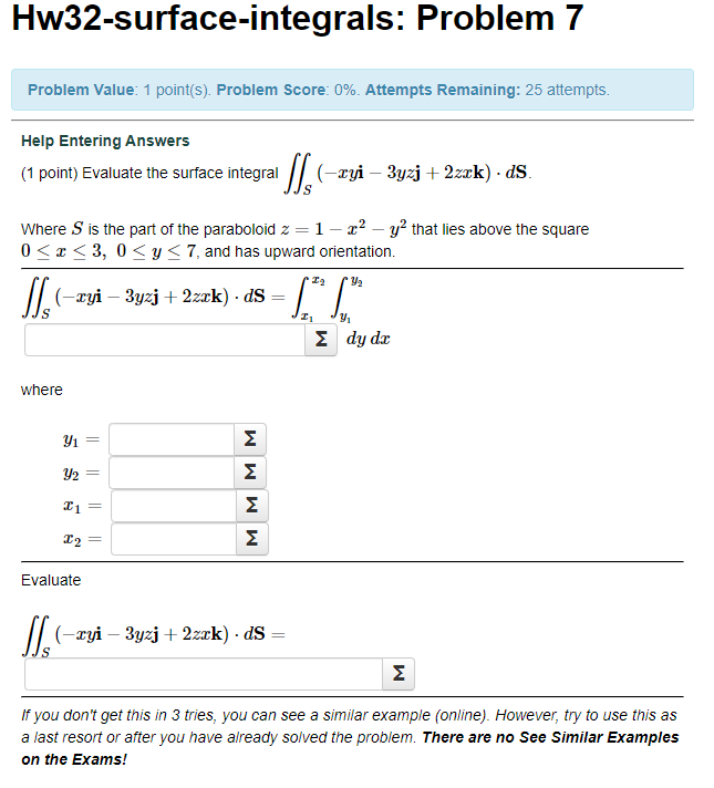 Solved Hw32-surface-integrals: Problem 7 Problem Value: 1 | Chegg.com