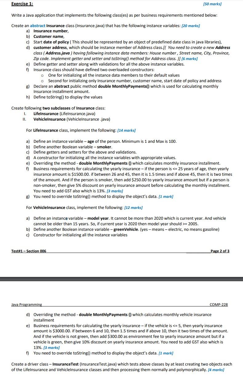 Solved Exercise 1: (50 marks) Write a Java application that | Chegg.com