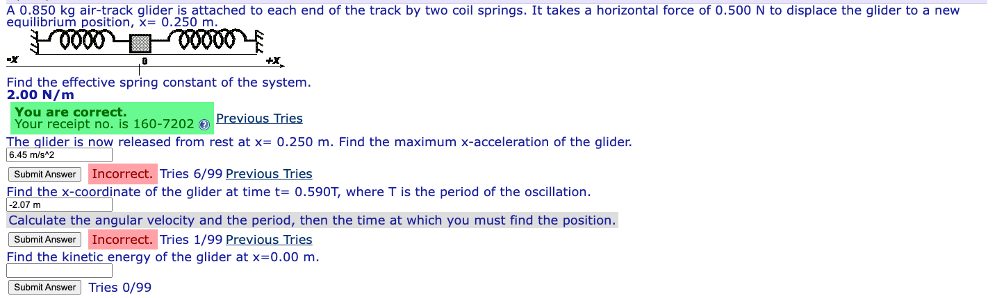 Solved A 0.850 kg air-track glider is attached to each end | Chegg.com