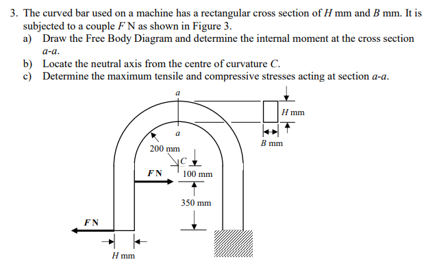 Solved 3. The curved bar used on a machine has a rectangular | Chegg.com